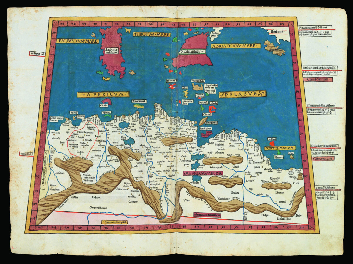 A striking map of North Africa, Sardinia and Sicily from the 1482 Ulm ...